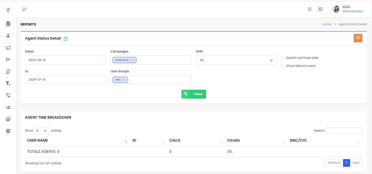Call Center agent report Operations through Agent Reports